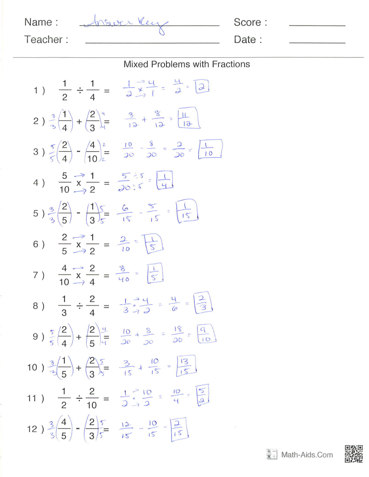 Order Of Operations Using Fractions