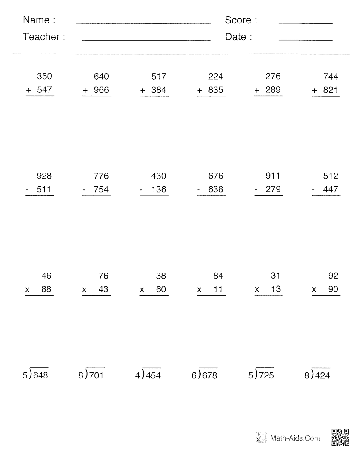 Operations On Whole Numbers The Learning Connection